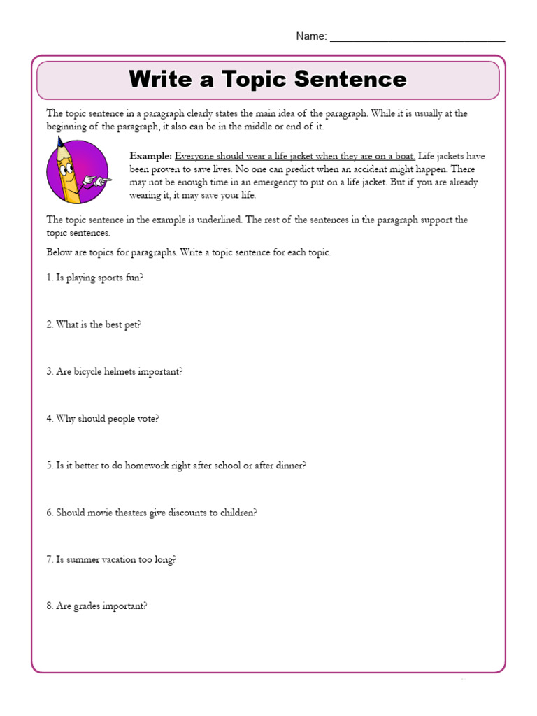 Topic Sentence - Write - A - Topic - Sentence | PDF
