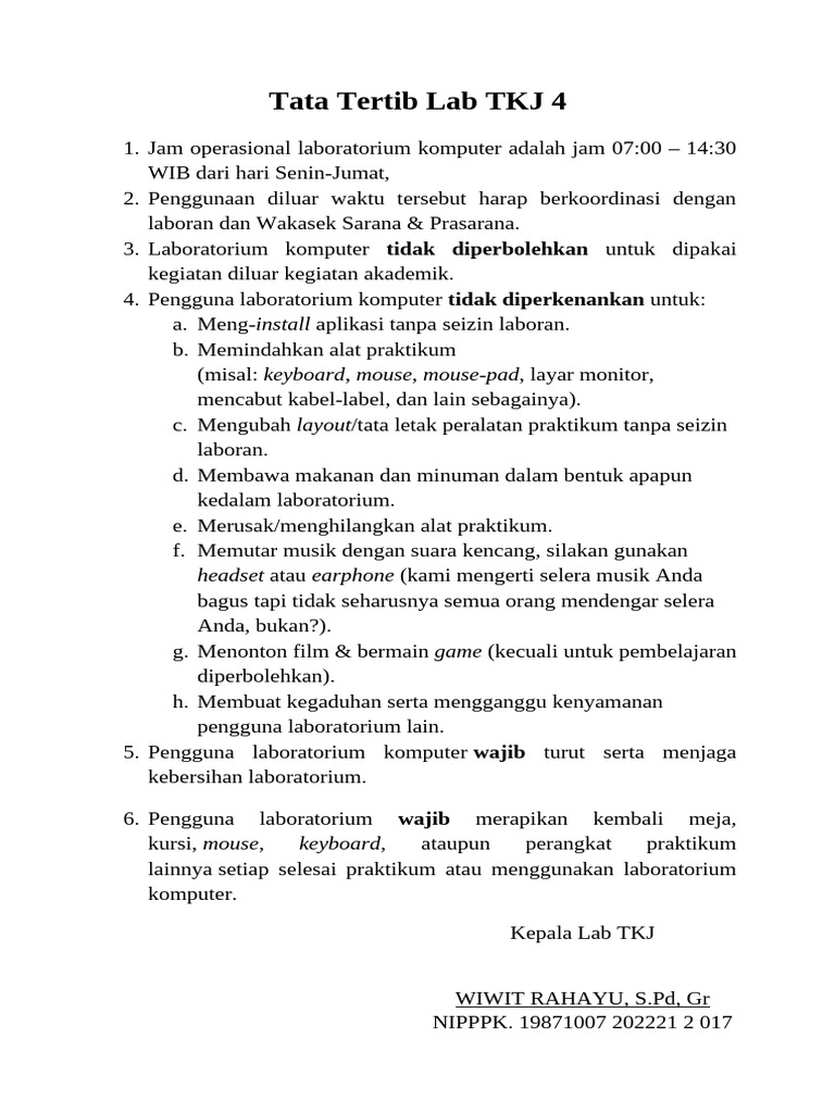 Tata Tertib Lab TKJ | PDF