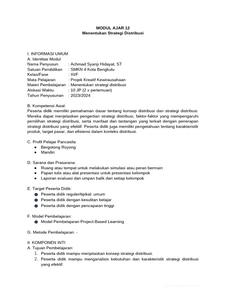 Modul Ajar 12 Menentukan Strategi Distribusi | PDF