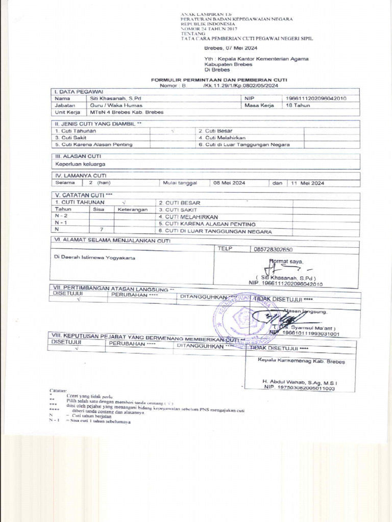 Contoh Dokumen Cuti Tahunan ASN | PDF