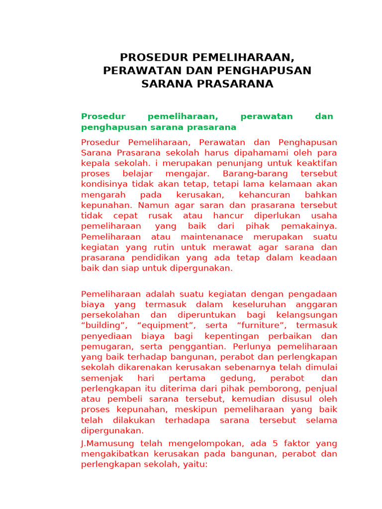 Prosedur Pemeliharaan, Perawatan Dan Penghapusan Sarpras | PDF