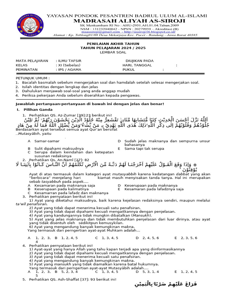 KOP SOAL PAT Kelas 11 | PDF