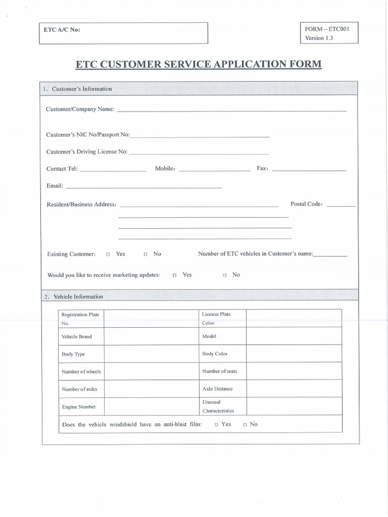 Customer Service Application Form | PDF