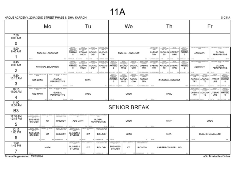 11a Class Timetable | PDF