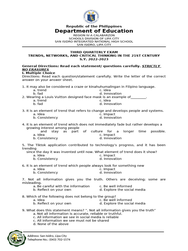 3Q Exam Trends | PDF