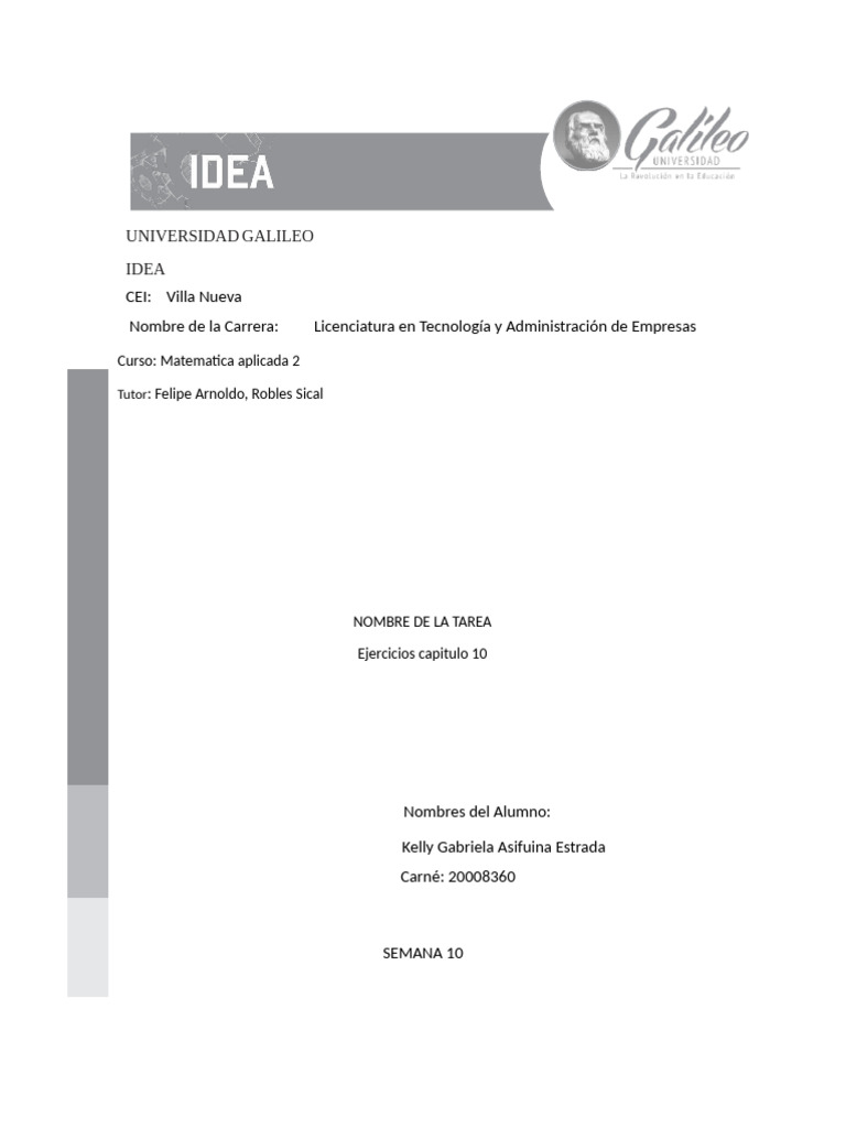 Ejercicios Cap 10 Matematica 2 S9 Kelly Asifuina 20008360 | PDF