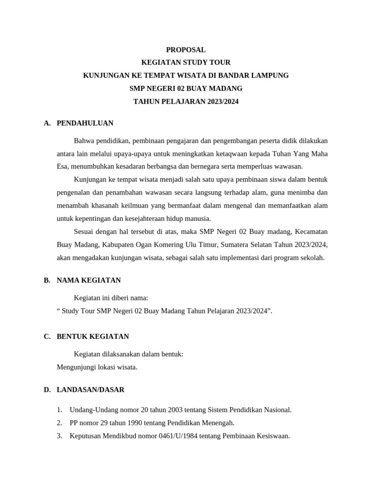Proposal Study Tour TH 2023 | PDF