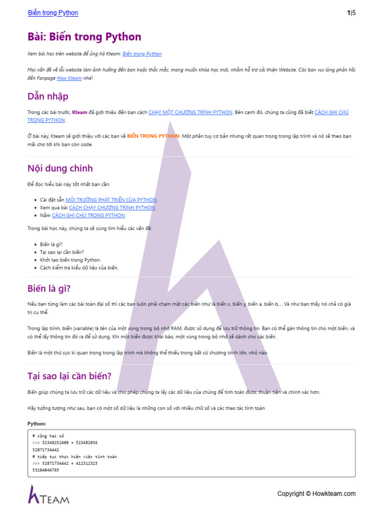 HOWKTEAM.vn - Biến Trong Python | PDF