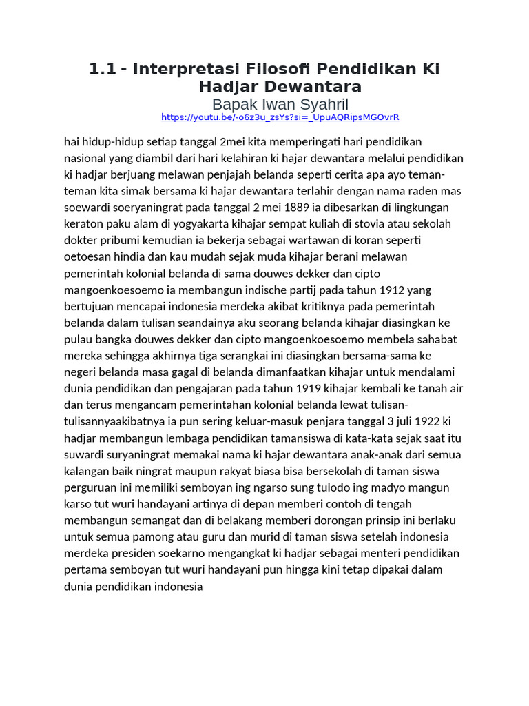 Interpretasi Filosofi Pendidikan Ki Hadjar Dewantara | PDF
