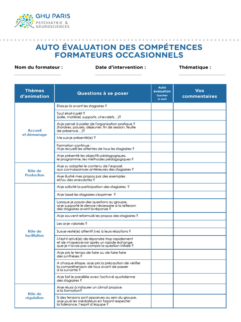 Questionnaire-Auto Evaluation Des Competences-210x297 | PDF