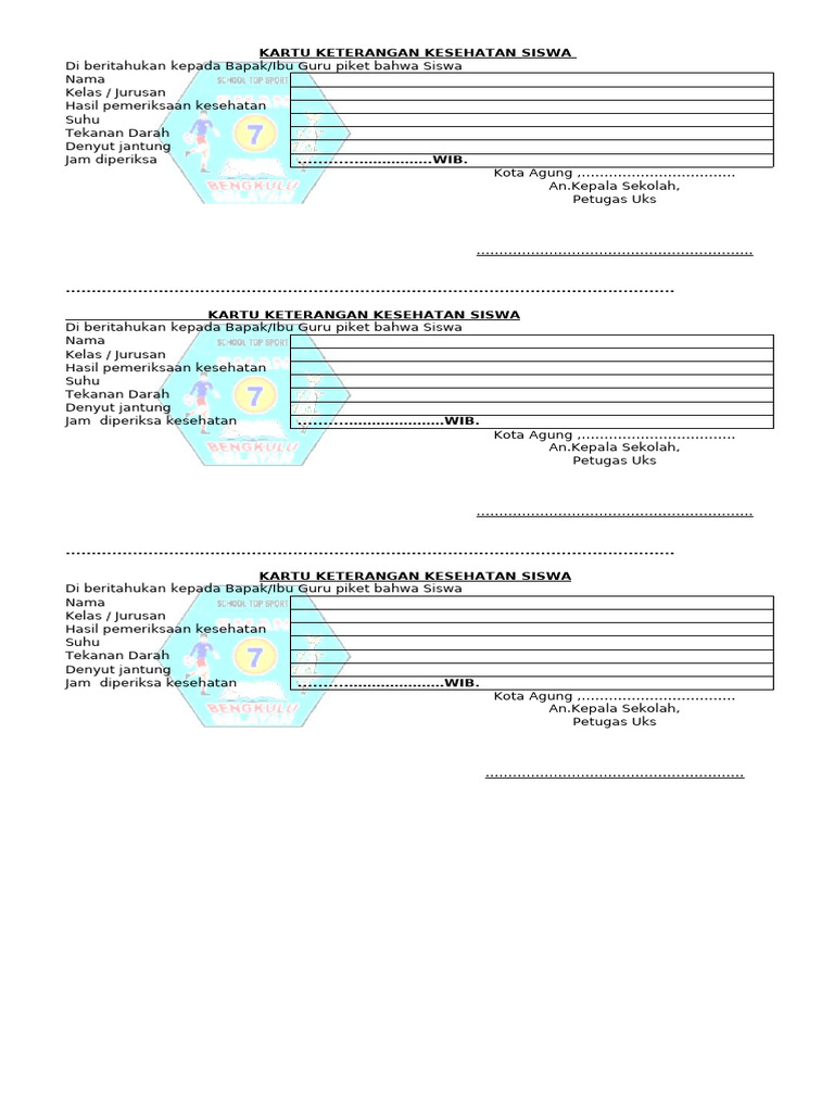 Kartu Izin Siswa Dari Uks | PDF