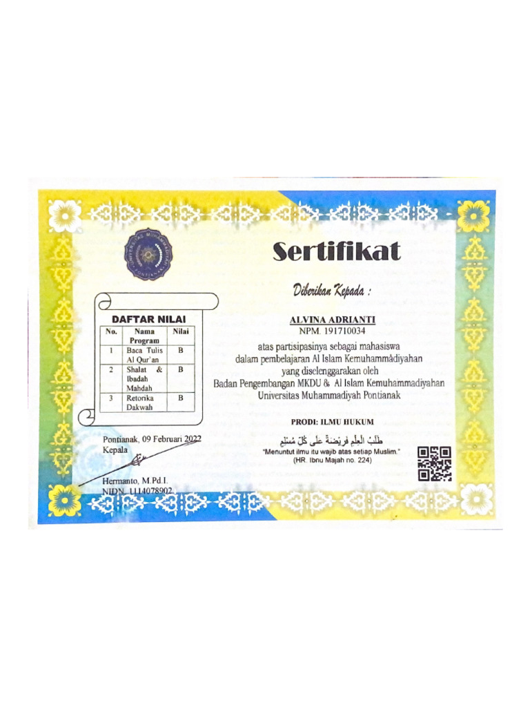 Sertifikat Aik | PDF