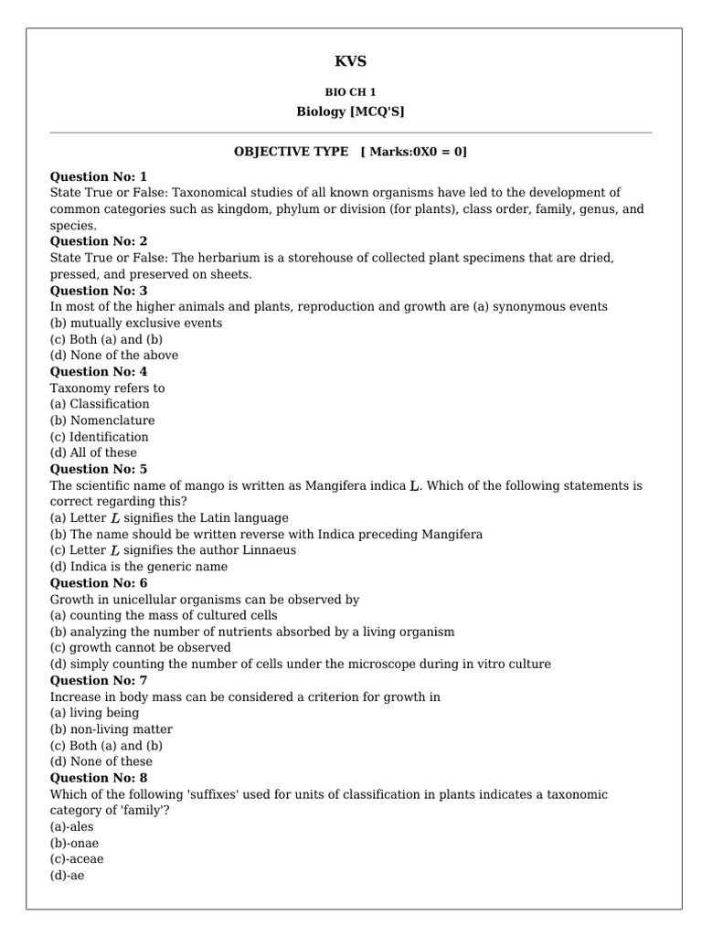 Bio CH 1 MCQ | PDF