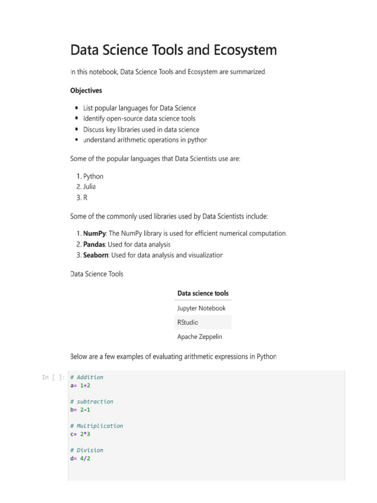 Data Science Tools and Ecosystem | PDF