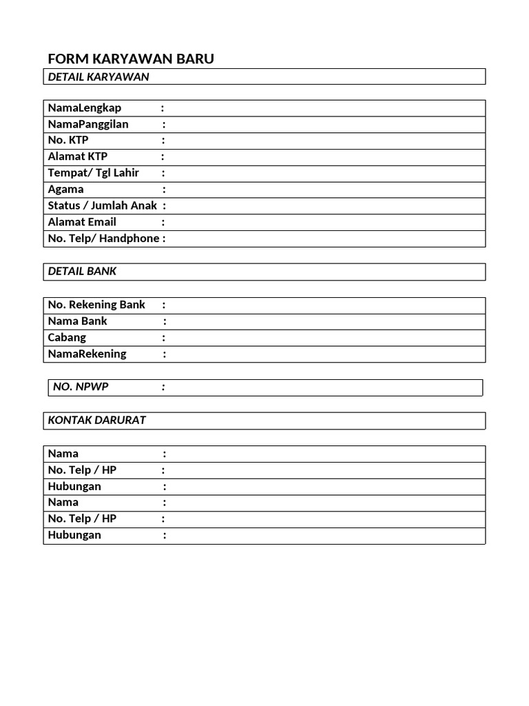 Form Karyawan Baru | PDF