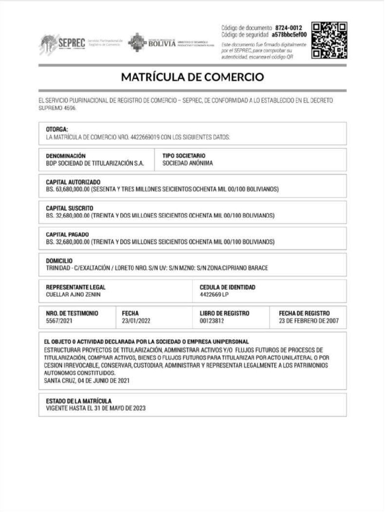 Ejemplo de matricula de comercio se una SRL | PDF