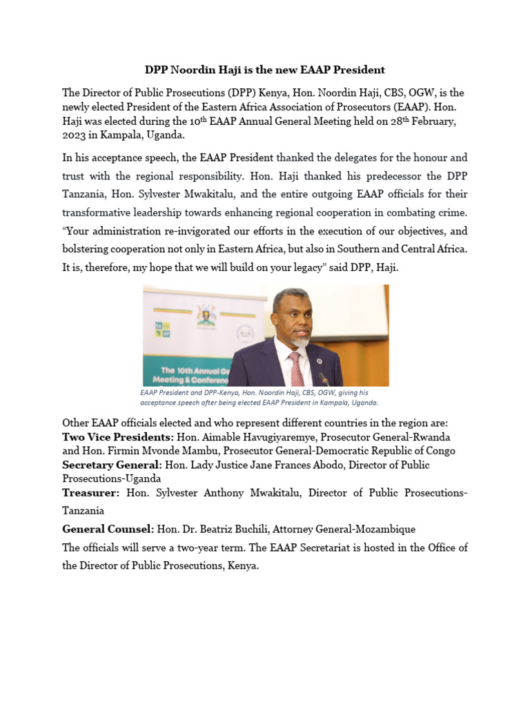 DPP Kenya Is The New EAAP President 1 | PDF | Prosecutor | Social Science