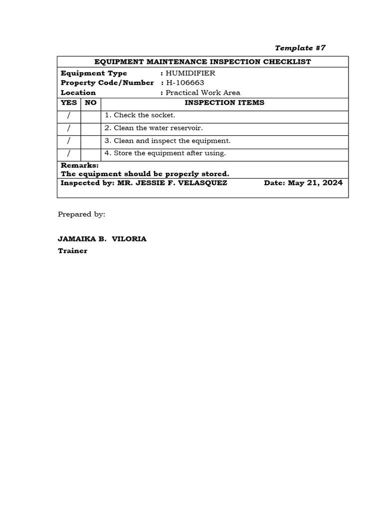 Template 7. Equipment Inspection LIst | PDF