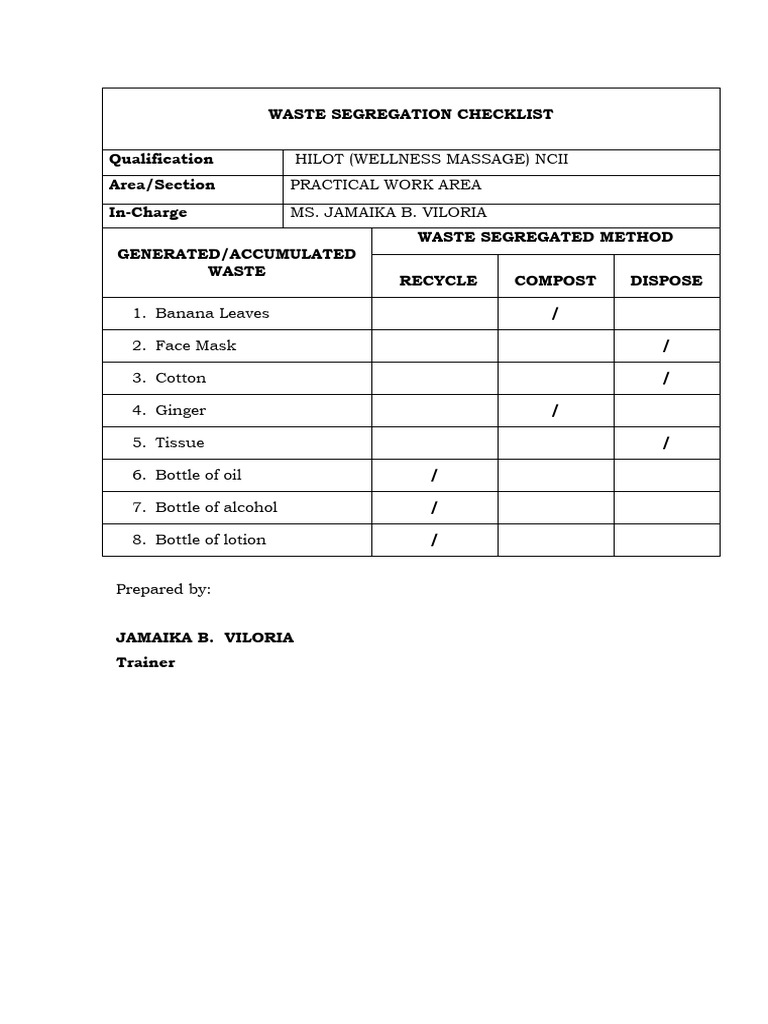 Waste Segregation Checklist | PDF
