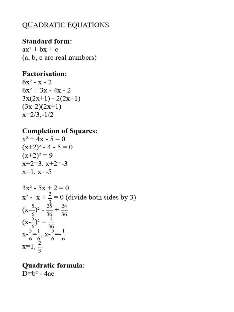 Quadraticequations Pdf
