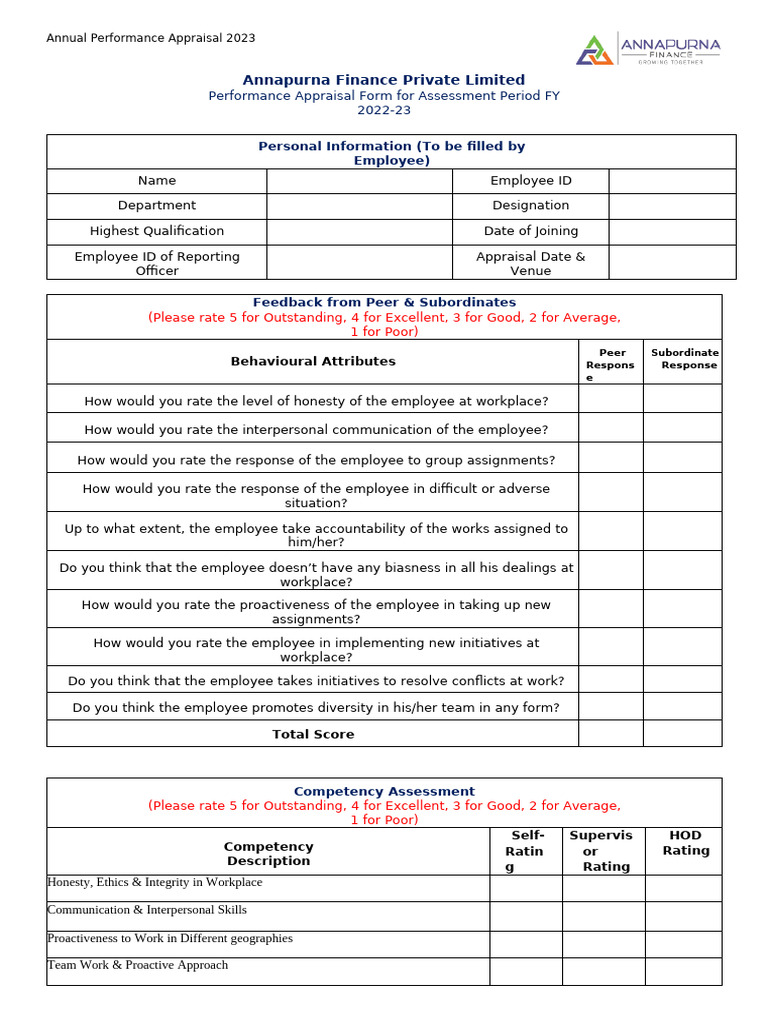 AO Performance Appraisal Form 2023 | PDF