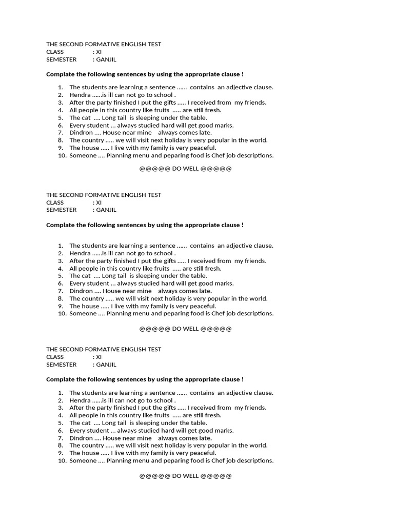 Adjective Clause Test | PDF