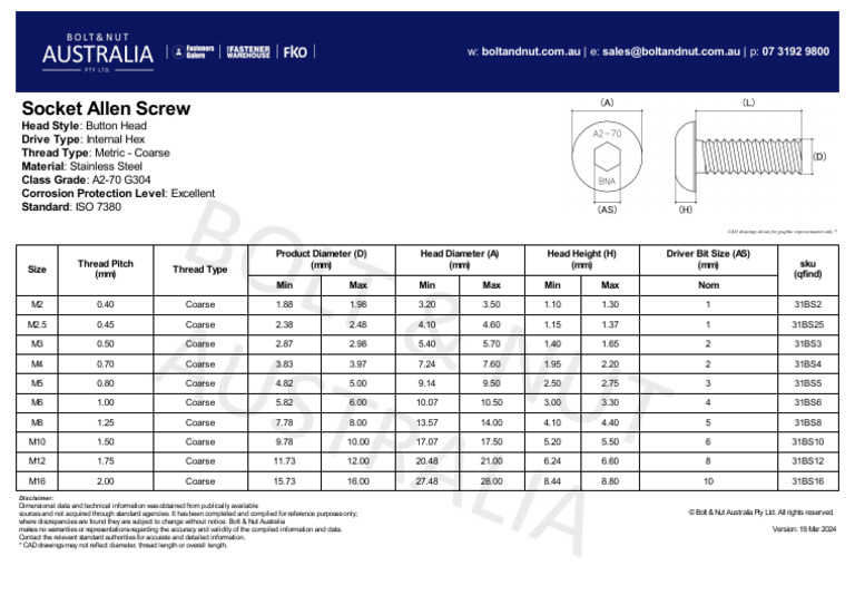 Fasteners - Button Head Screw - Iso 7380 | PDF