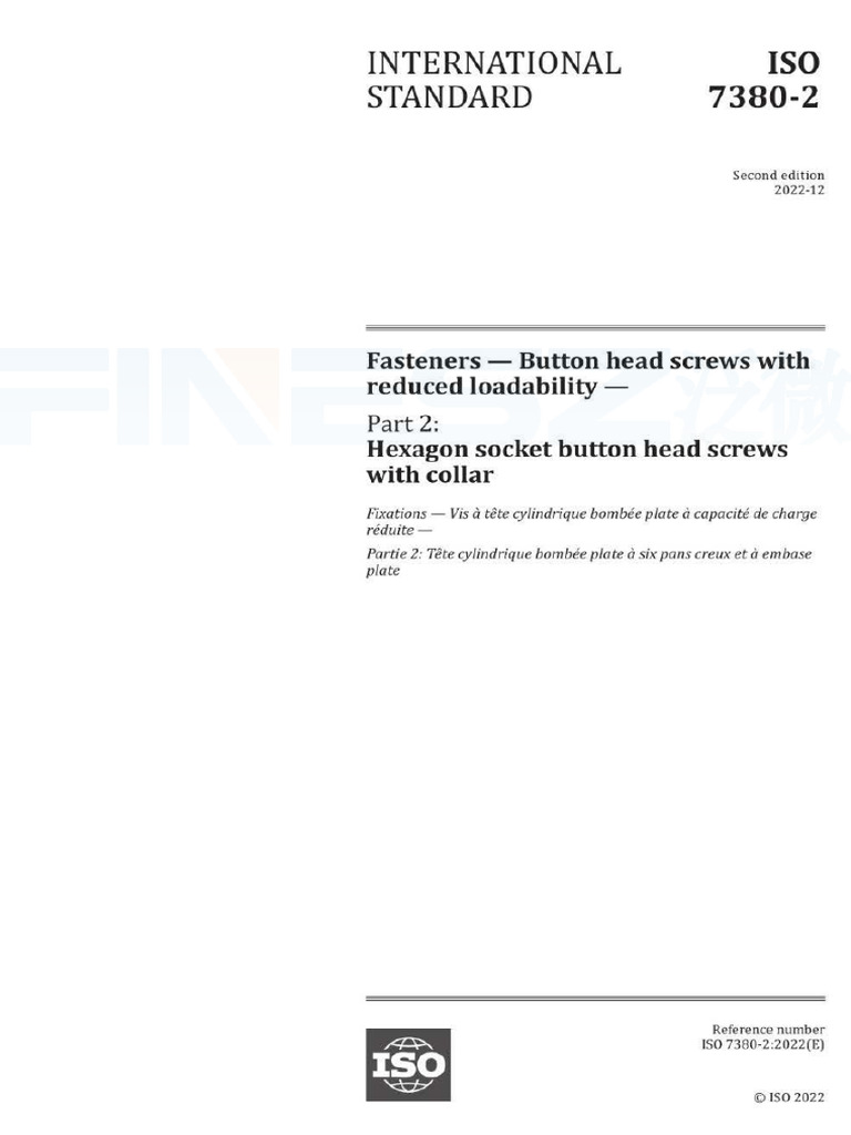 Fasteners - Button Head Screwwith Collar - Iso 7380-2 | PDF