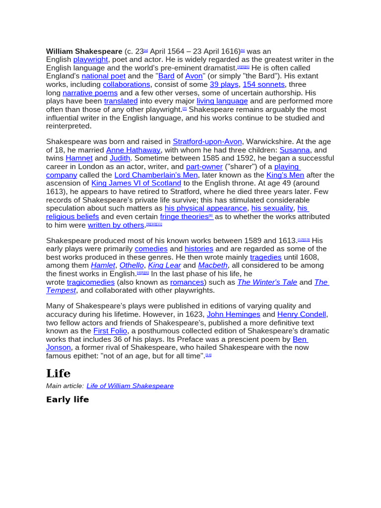 William Sheckspear Life 4 | PDF