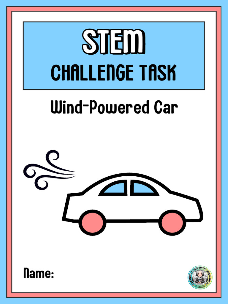 Wind-Powered Car STEM Challenge Worksheet in Blue Red Minimalist Style ...