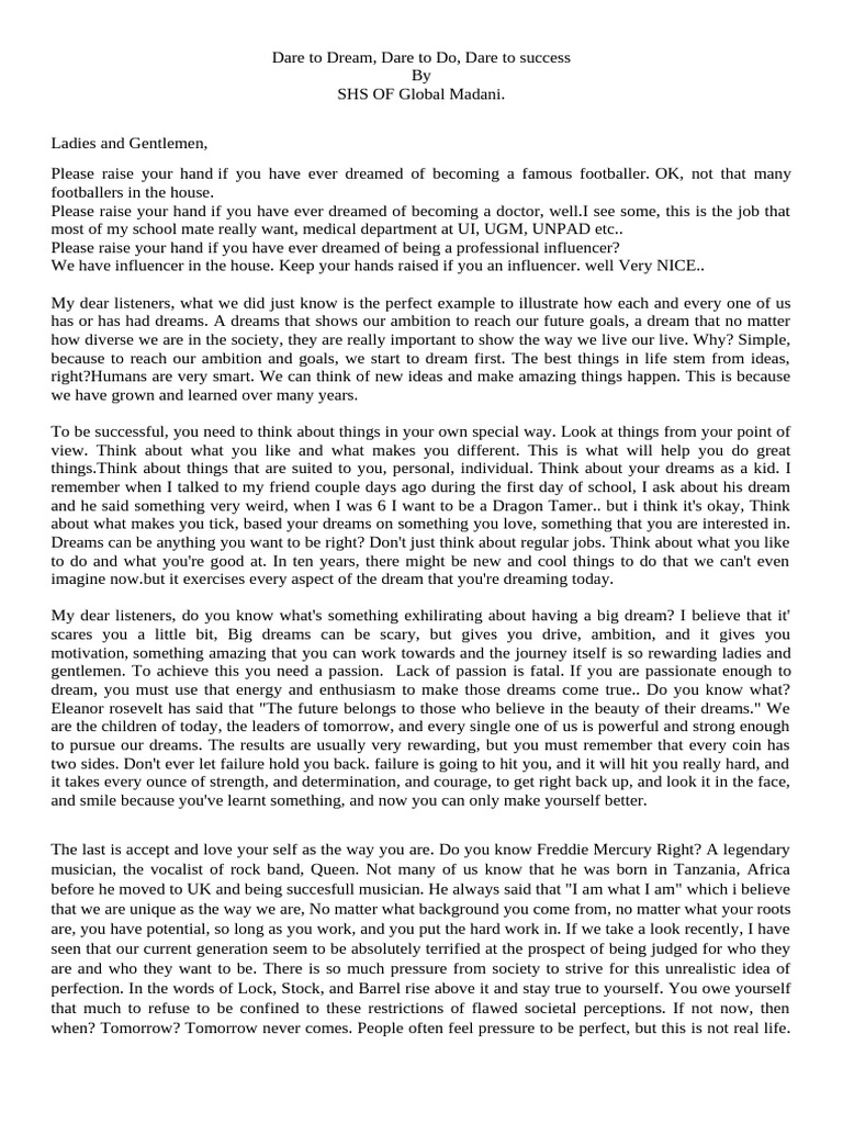 SPEECH FUNTASTIC - Dare To Dream | PDF