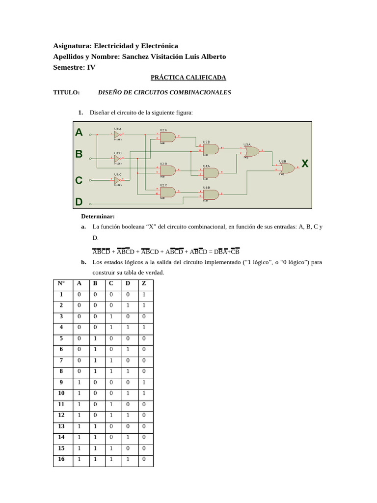 Práctica Calificada - Circuitos Combinacionales | PDF | Puerta lógica | Electrónica digital