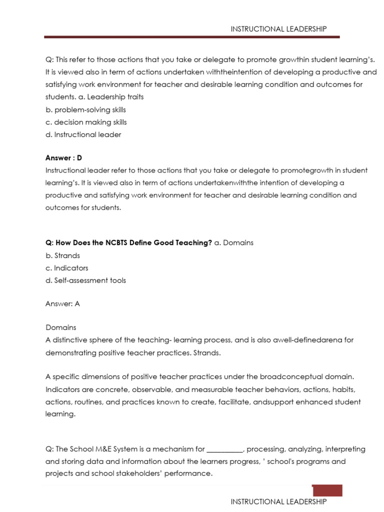 2021 Nqesh Reviewer Instructional Leadership | PDF | Learning | Career ...