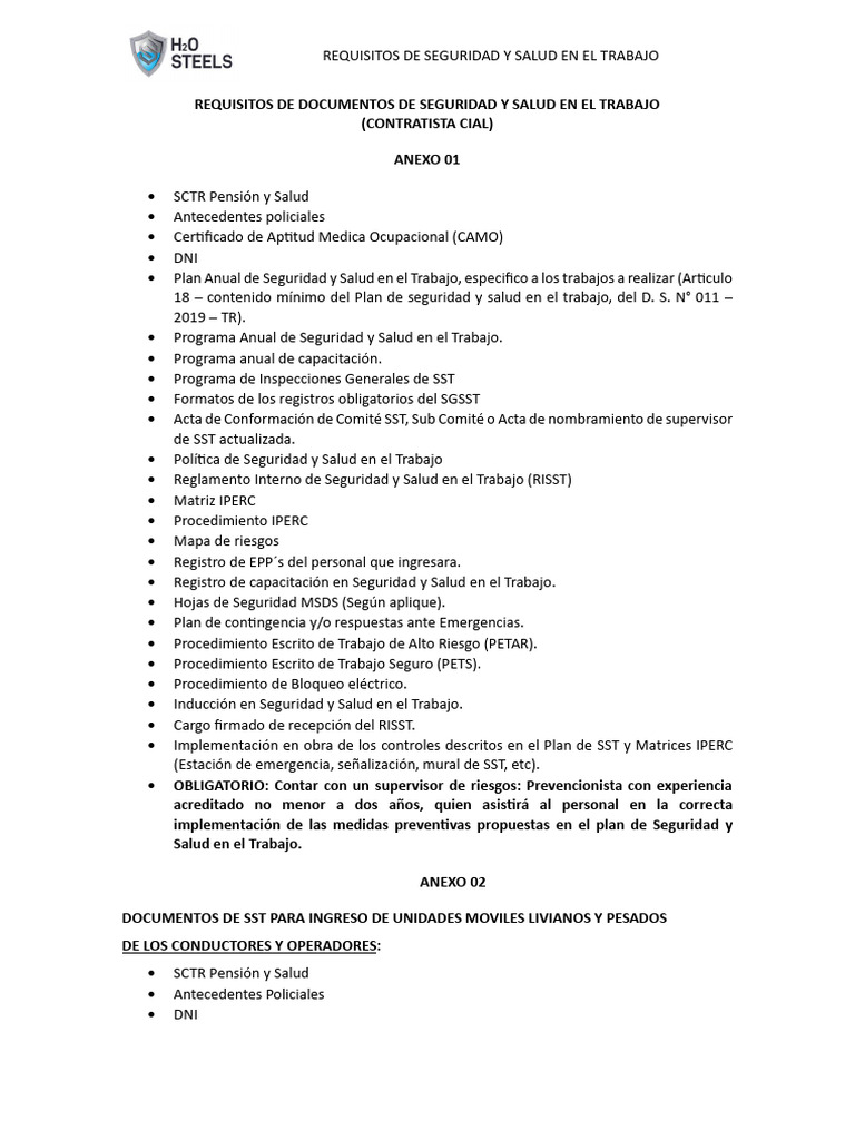 Requisitos de Documentos de Seguridad y Salud en El Trabajo | PDF ...