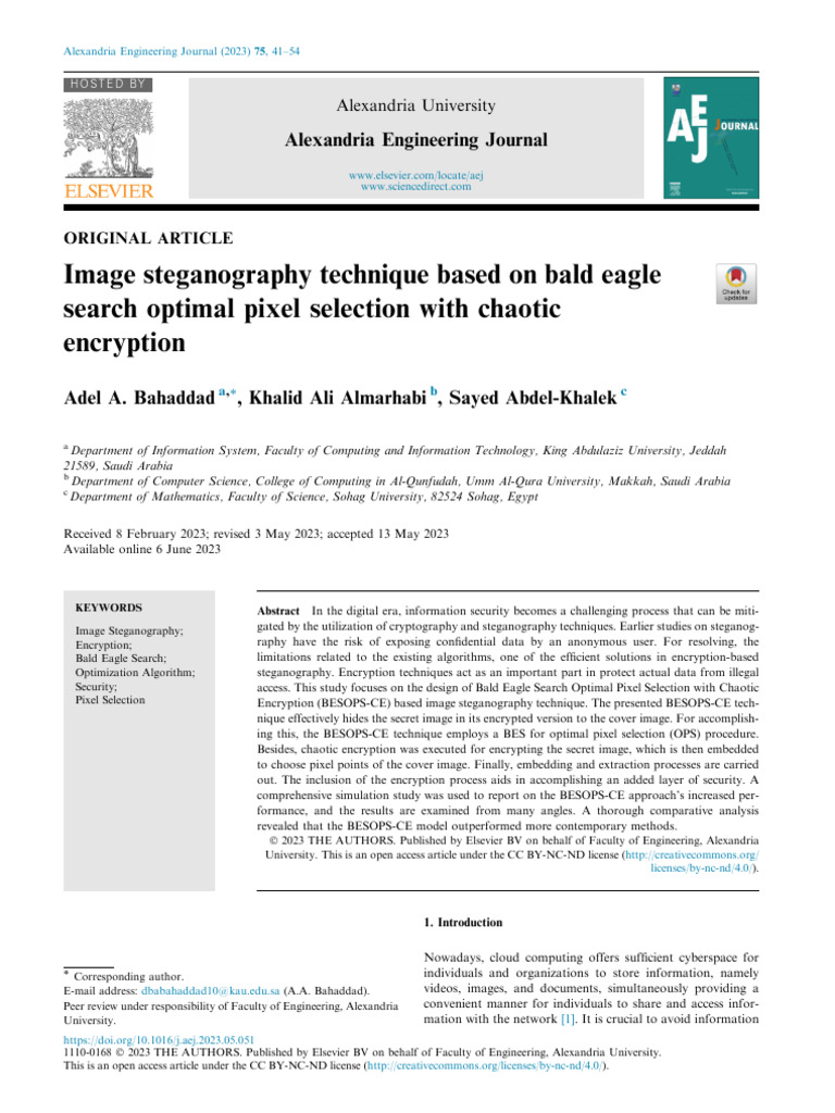 2023 - Image Steganography Technique Based On Bald Eagle | PDF | Applied Mathematics