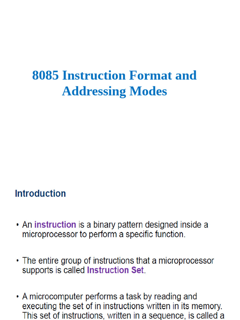 8085 Instruction Format and Addressing Modes | PDF
