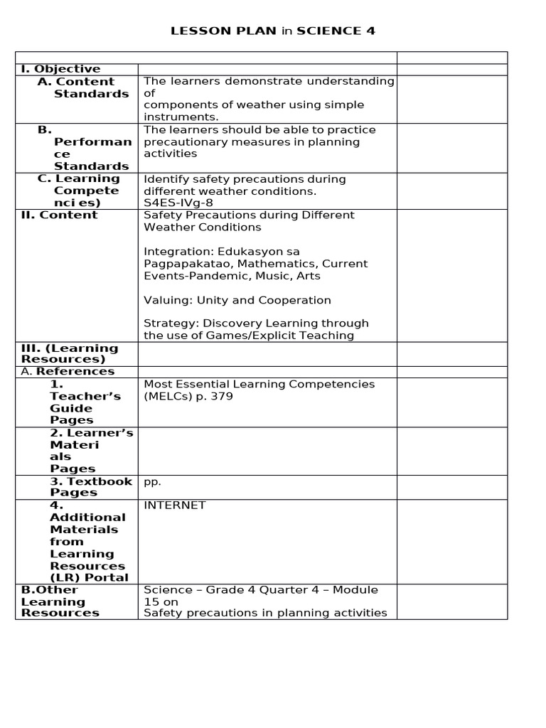Cot Lesson Plan Science 4 Quarter 4 | PDF