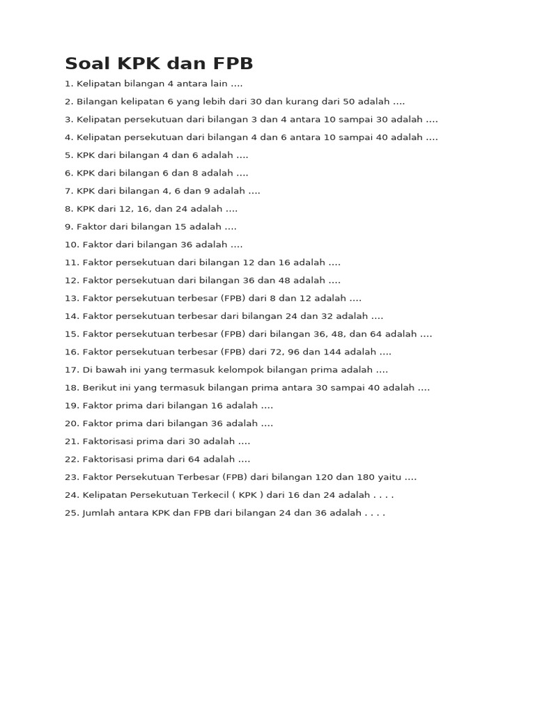 Soal KPK Dan FPB | PDF