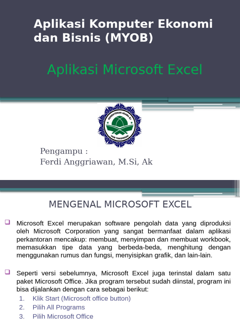 Aplikasi Komputer Ekonomi Dan Bisnis (MYOB) - MS Excel-1 | PDF
