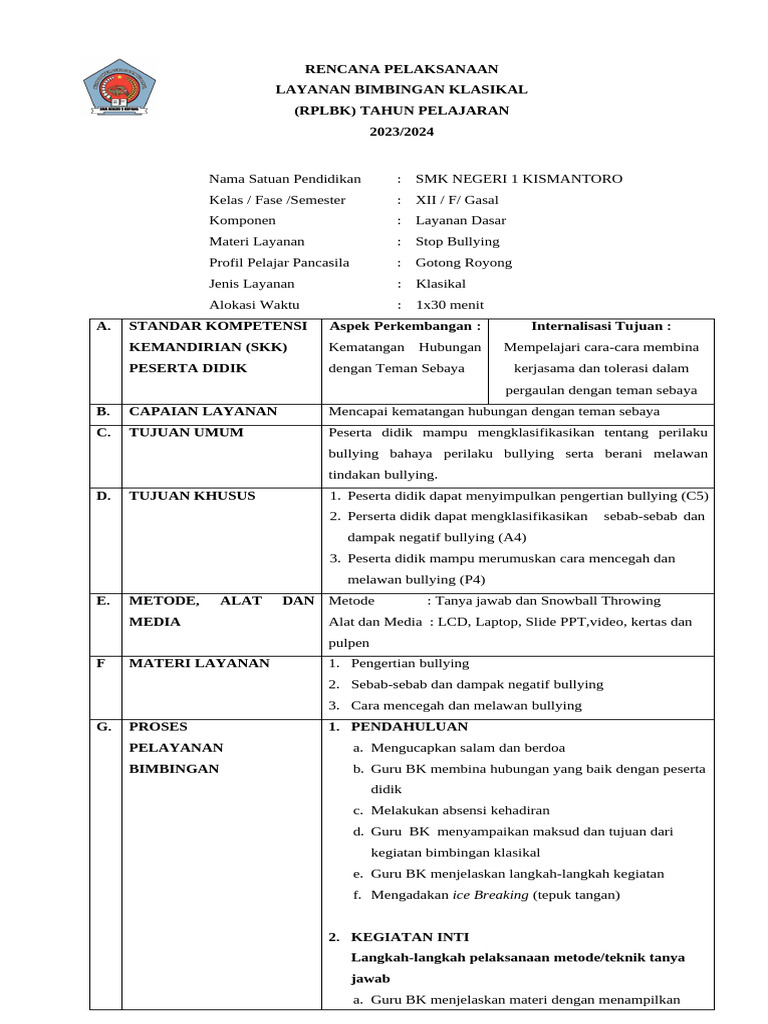 RPL Bimbingan Klasikal Micro BK | PDF