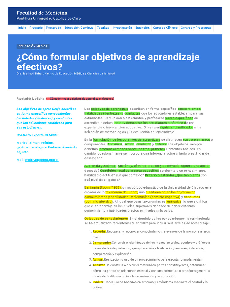¿Cómo Formular Objetivos de Aprendizaje Efectivos - Facultad de ...