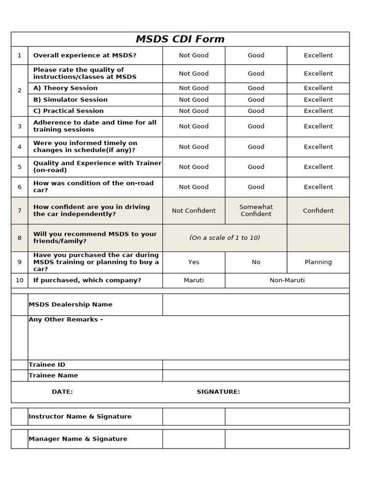 MSDS CDI Feedback Form | PDF