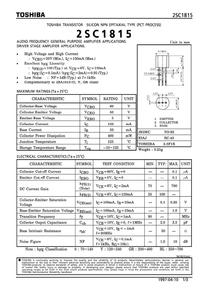 Transistor C1815 Datasheet | PDF