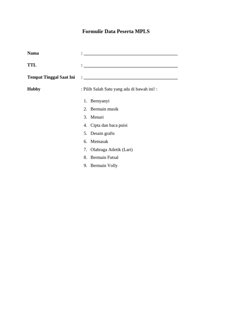 Formulir Data Peserta MPLS | PDF
