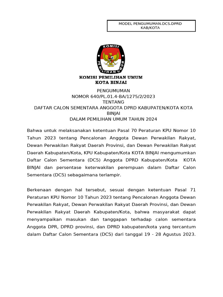 Pengumuman DCS + SK | PDF