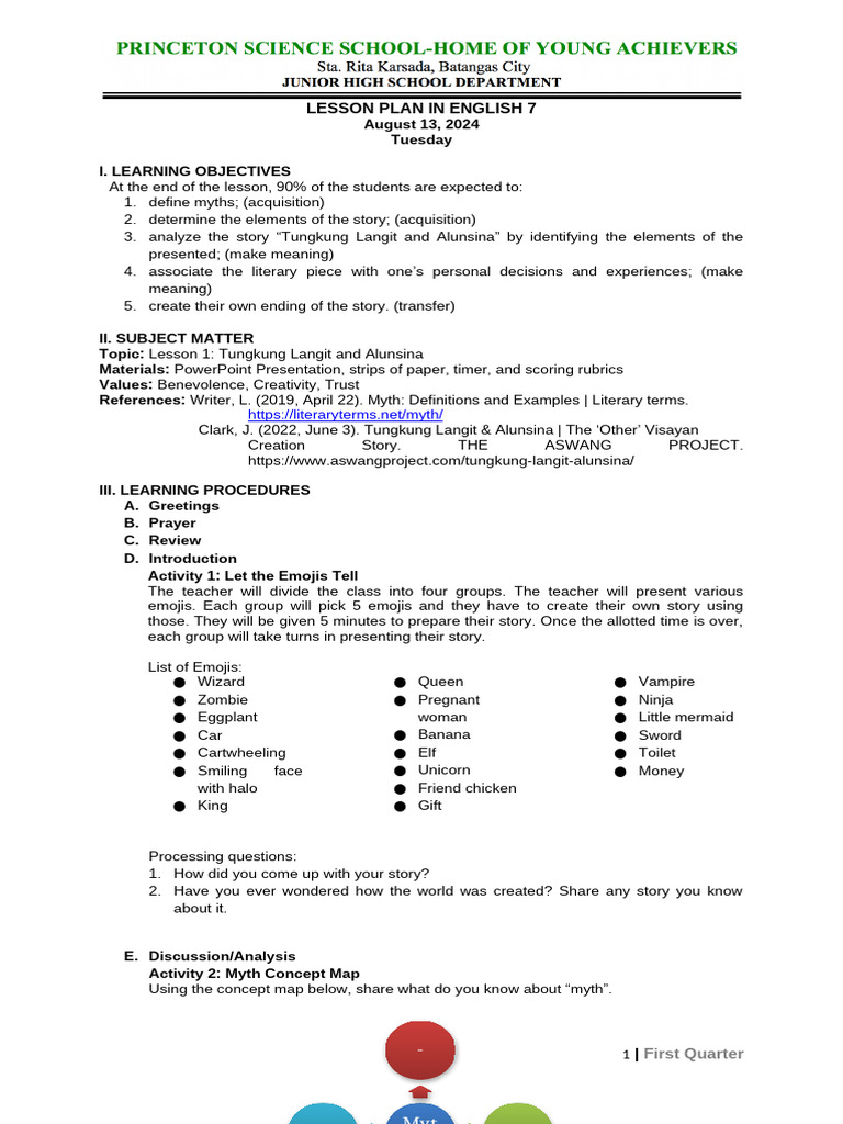 Lesson 1 Tungkung Langit and Alunsina | PDF