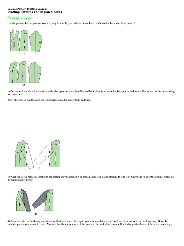 Drafting Patterns For Raglan Sleeves | PDF