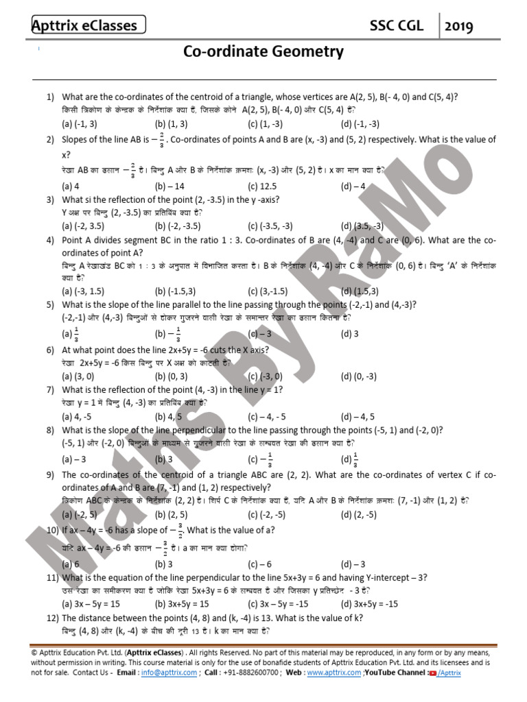 Co-Ordinate Geometry Practice Exercise | PDF | Elementary Geometry ...