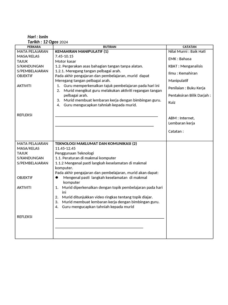 RPH Isnin 12.08 | PDF