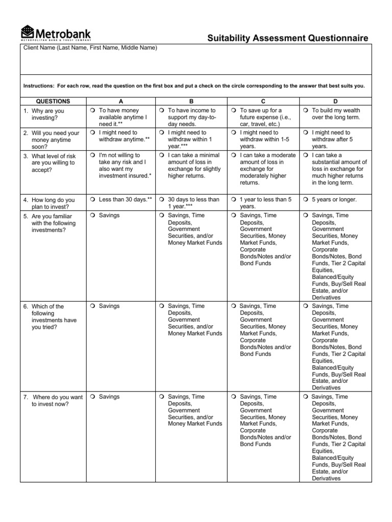 MBTC Suitability Assessment Questionnaire | PDF